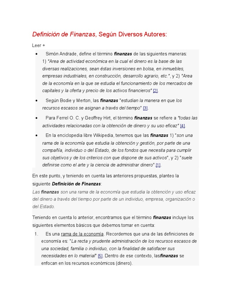 Definición de Finanzas Según Diversos Autores: Un Análisis Comparativo ...