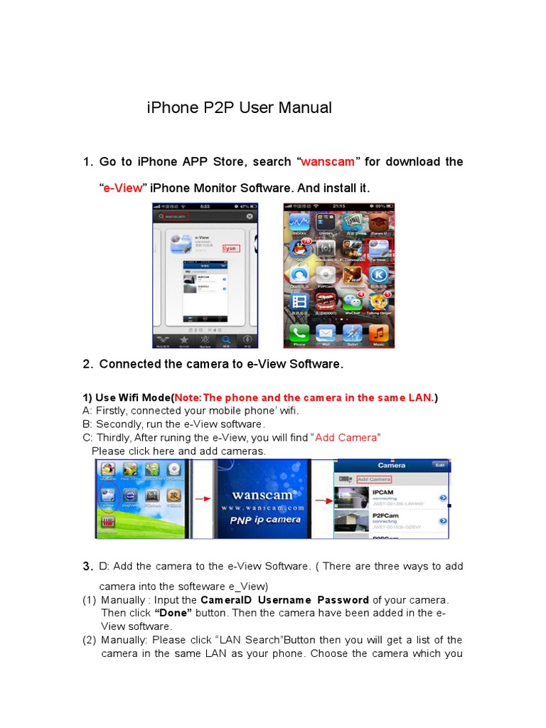 Iphone P2P User Manual: Wanscam E-View | PDF