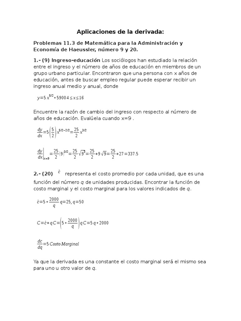 Aplicaciones de Las Derivadas | PDF | Derivado | Enseñanza de matemática