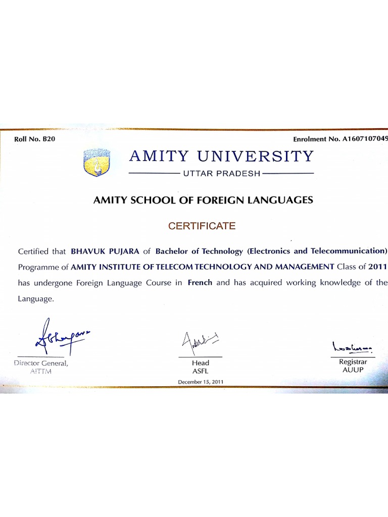 French Language Certificate - Bhavuk Pujara | PDF