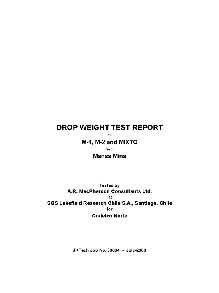ANEXO 7 Drop Weight Test | PDF | Mill (Grinding) | Wear