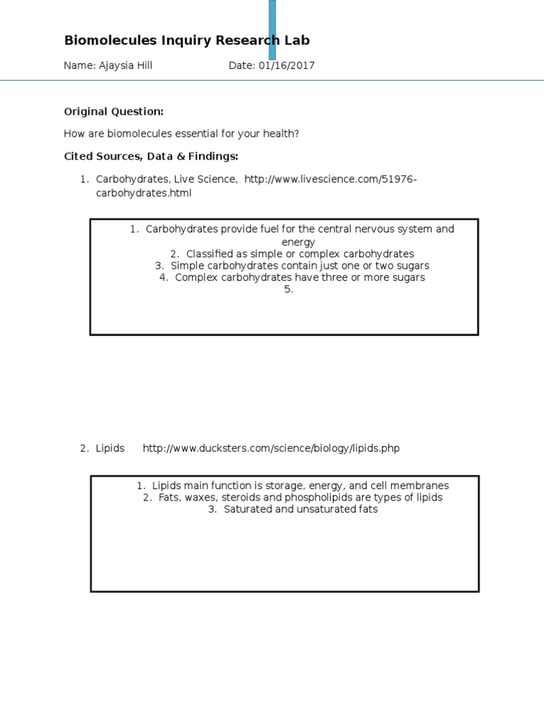 Biomolecules Inquiry Research Lab 1 | PDF