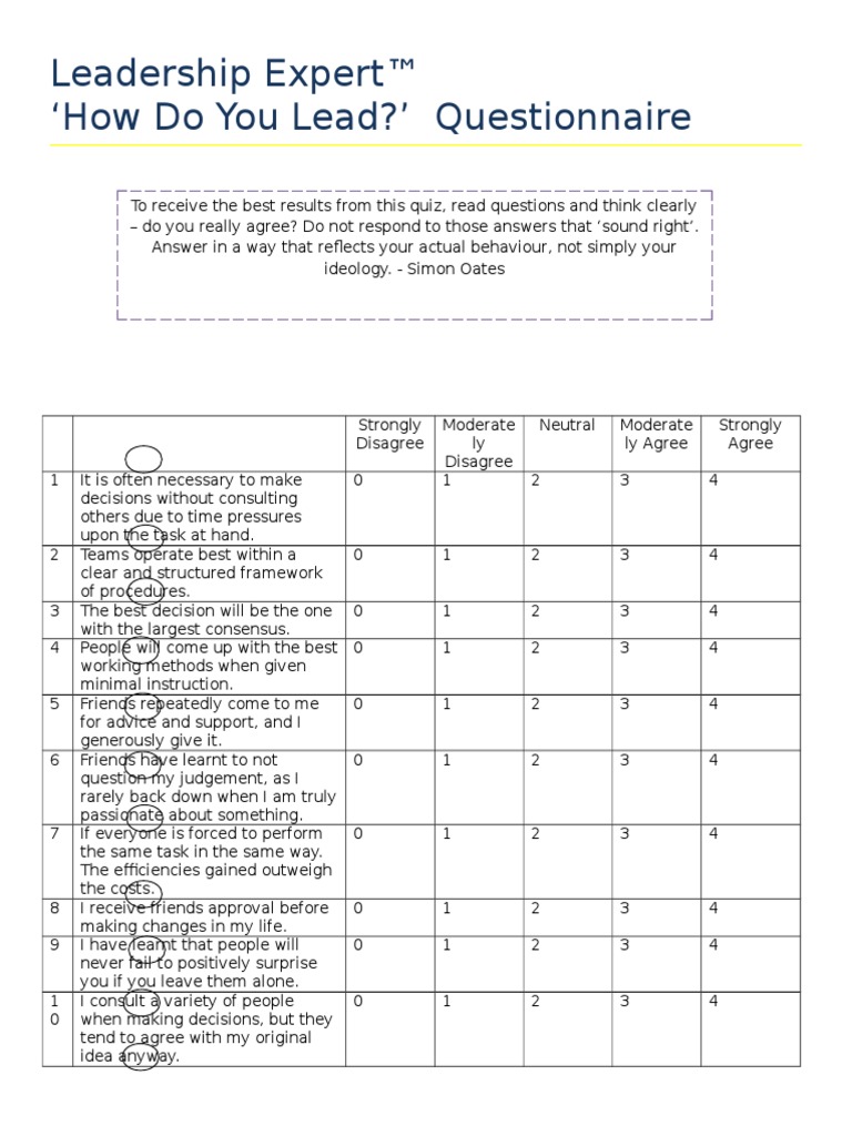 Leadership Expert Questionnaire | PDF | Leadership | Cognition