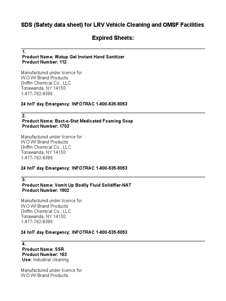 SDS (Safety Data Sheet) For LRV Vehicle Cleaning and OMSF Facilities ...