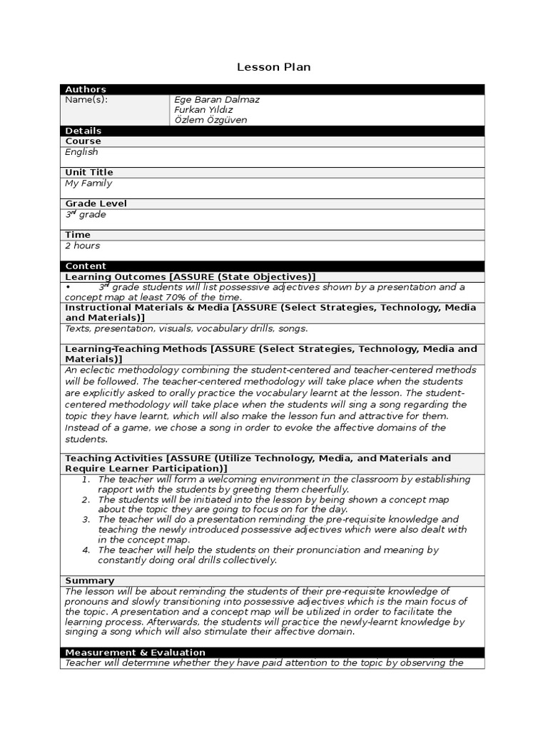 Lesson Plan 1 | PDF | Lesson Plan | Educational Assessment