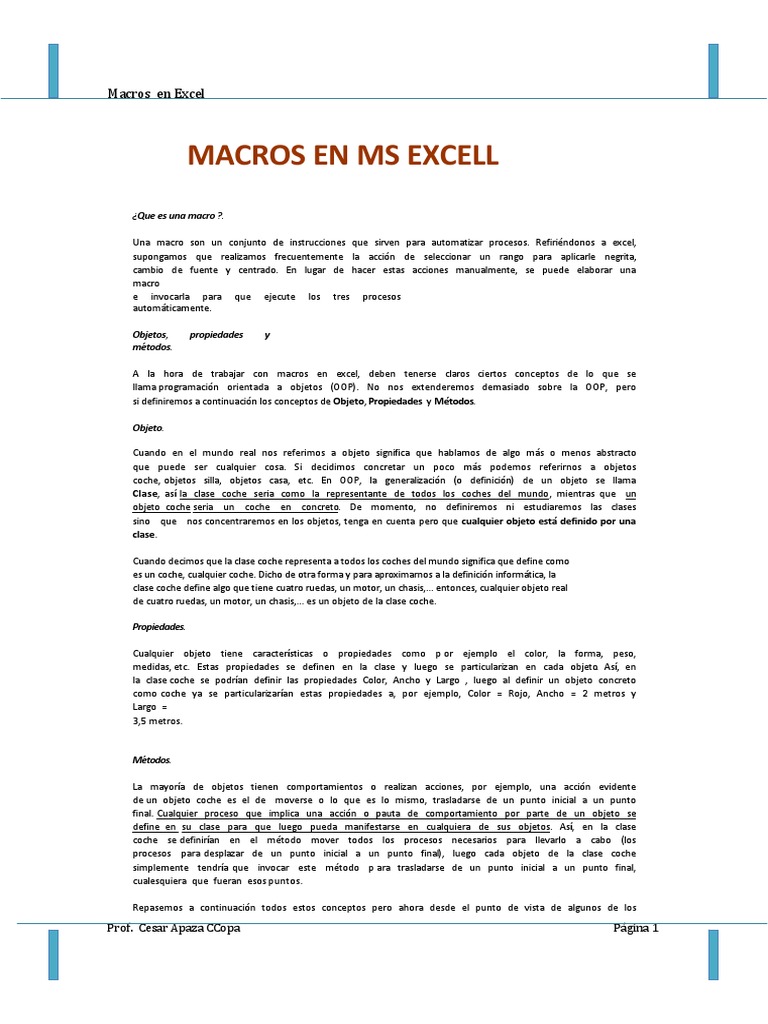 Excel Macros | PDF | Objeto (informática) | Básico