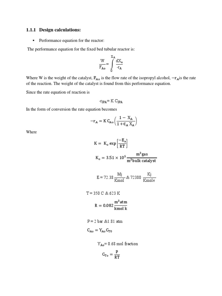 1.1.1 Design Calculations:: Where | PDF | Chemical Reactor | Density