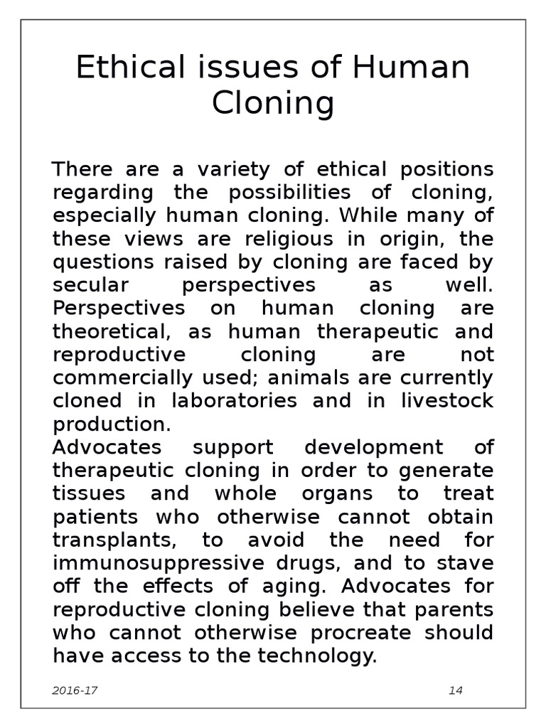 Ethical Issues of Human Cloning | PDF