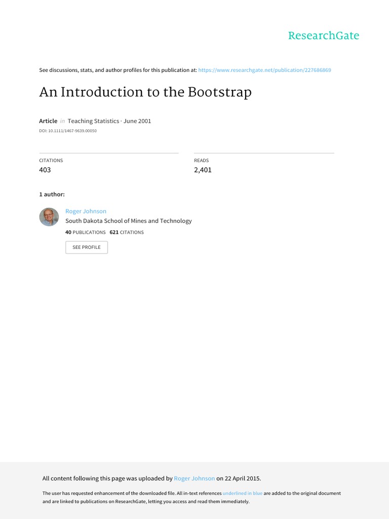 An Introduction To The Bootstrap | PDF | Bootstrapping (Statistics ...