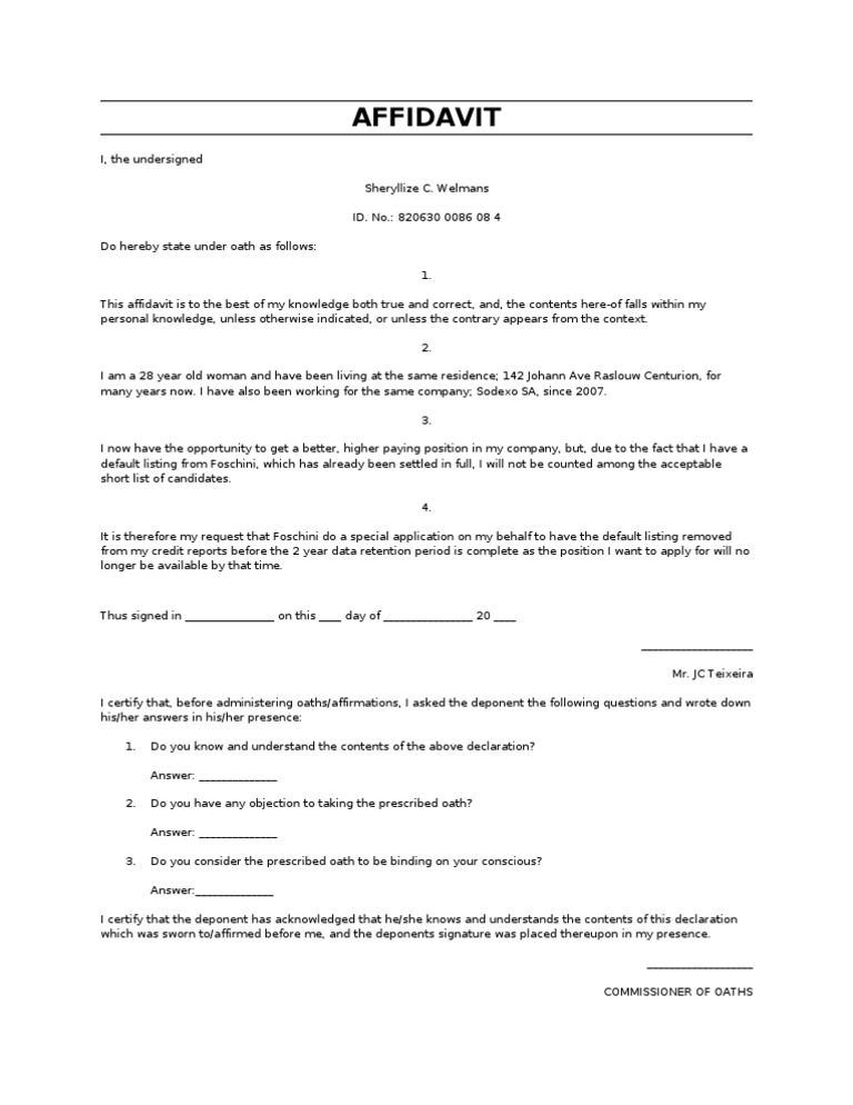 Affidavit Template | PDF | Affidavit | Common Law