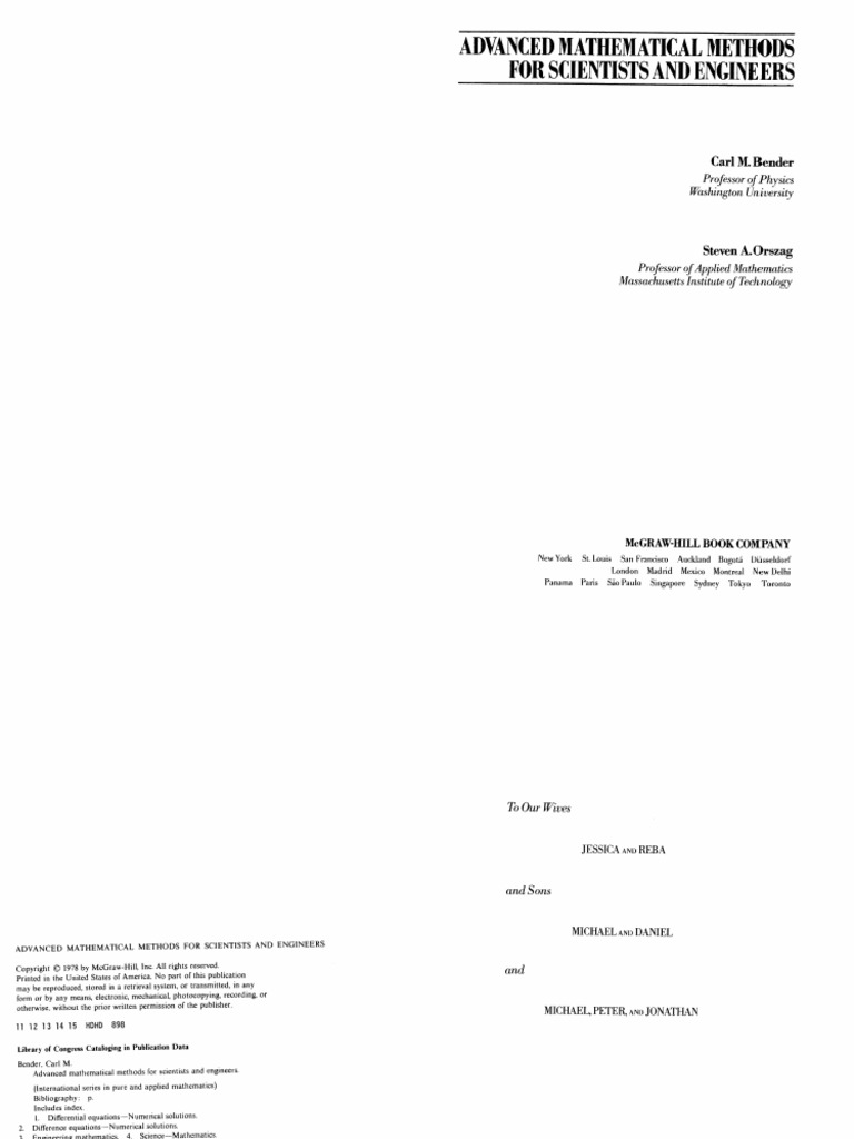 Bender Orszag Advanced Mathematical Methods For Scientists and ...