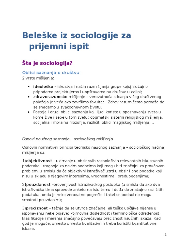 Sociologija Za Prijemni | PDF
