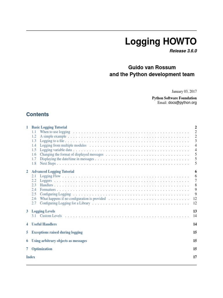 Logging HOWTO: Guido Van Rossum and The Python Development Team | PDF ...