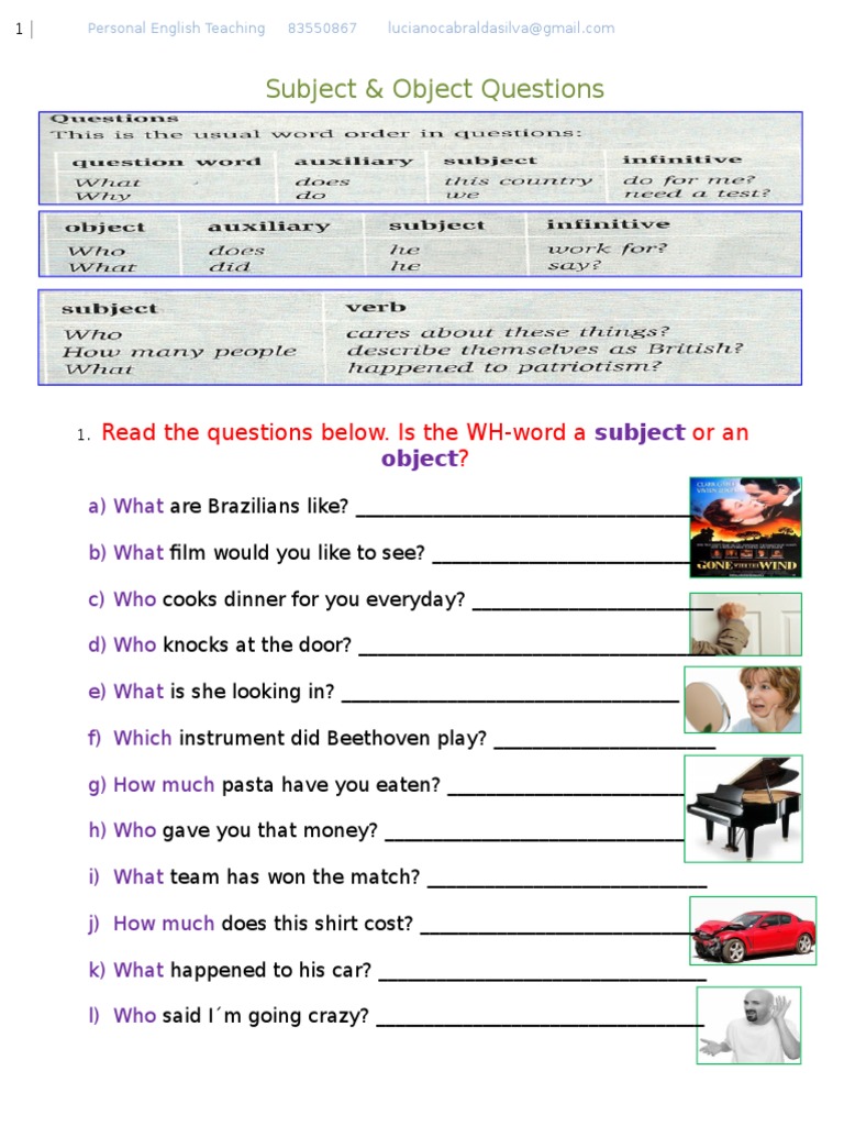 Subject Object Questions | PDF