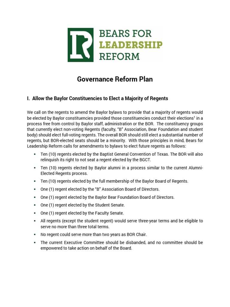 Baylor Governance Reform Proposal | PDF | Baylor University | Board Of ...