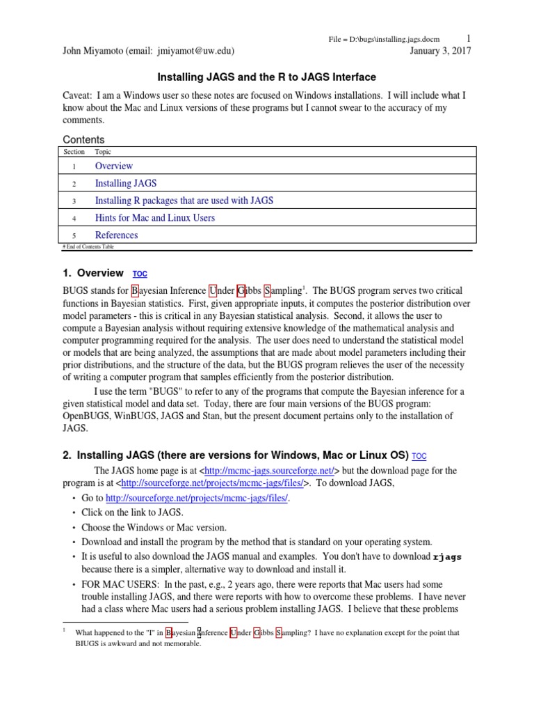 Installing Jags And The R To Jags Interface Pdf Statistical Inference Bayesian Inference