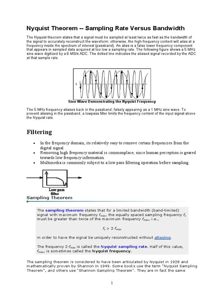 Nyquist Theorem --Sampling Rate Versus Bandwidth: Filtering