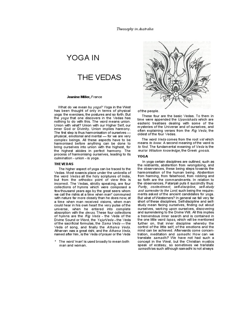 Yoga in The Vedas by Jeanine Miller | PDF | Vedas | Yoga