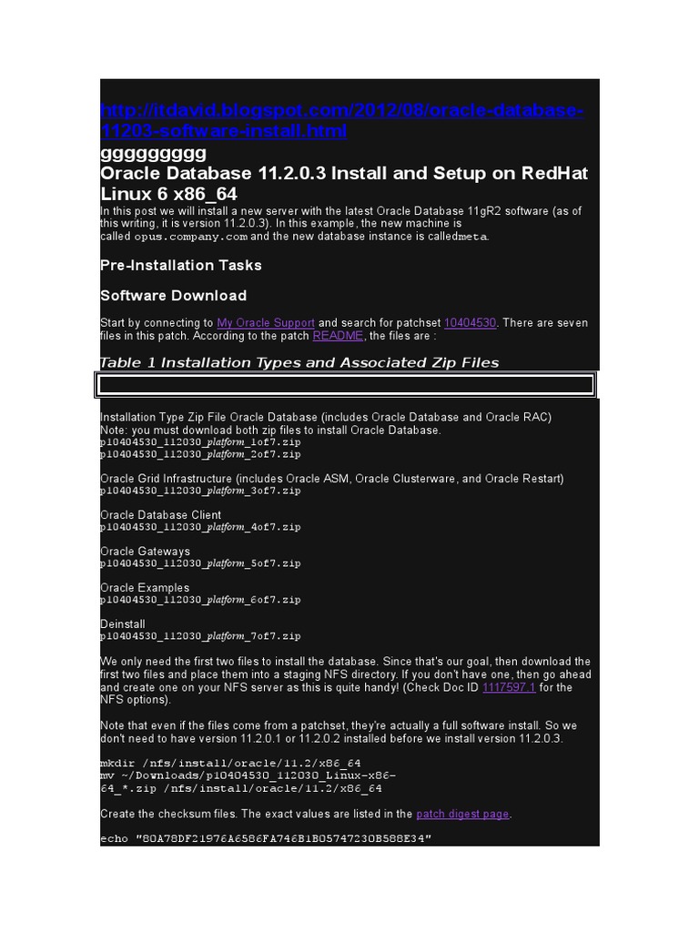 Oracle Database 11.2.0.3 Install and Setup on RedHat Linux 6 x86_64 | PDF | Oracle Database | Backup
