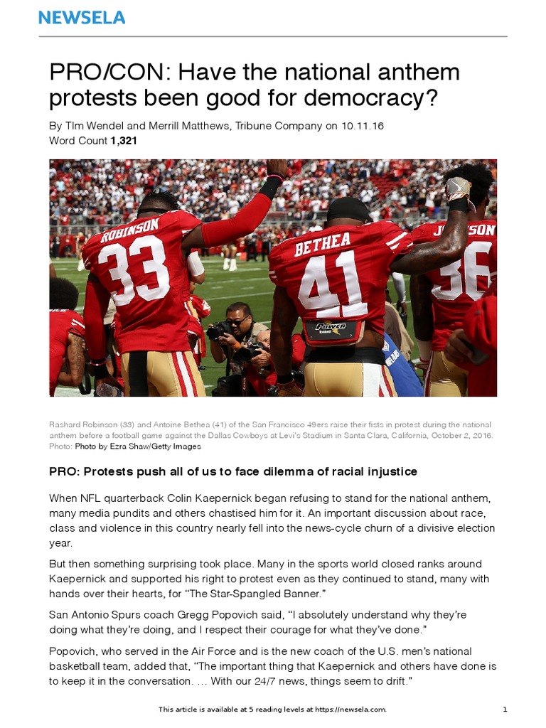 Pros and Cons of Anthem Protest | PDF | The Star Spangled Banner | The ...