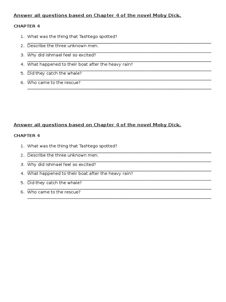 Answer All Questions Based On Chapter 4 of The Novel Moby Dick | PDF ...