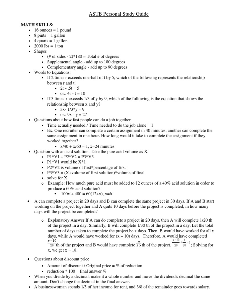 ASTB Study Guide: Math & Mechanical Skills | PDF | Cloud | Altitude