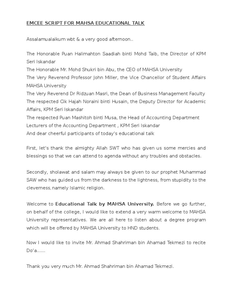 English MC Text Educational Talk | PDF