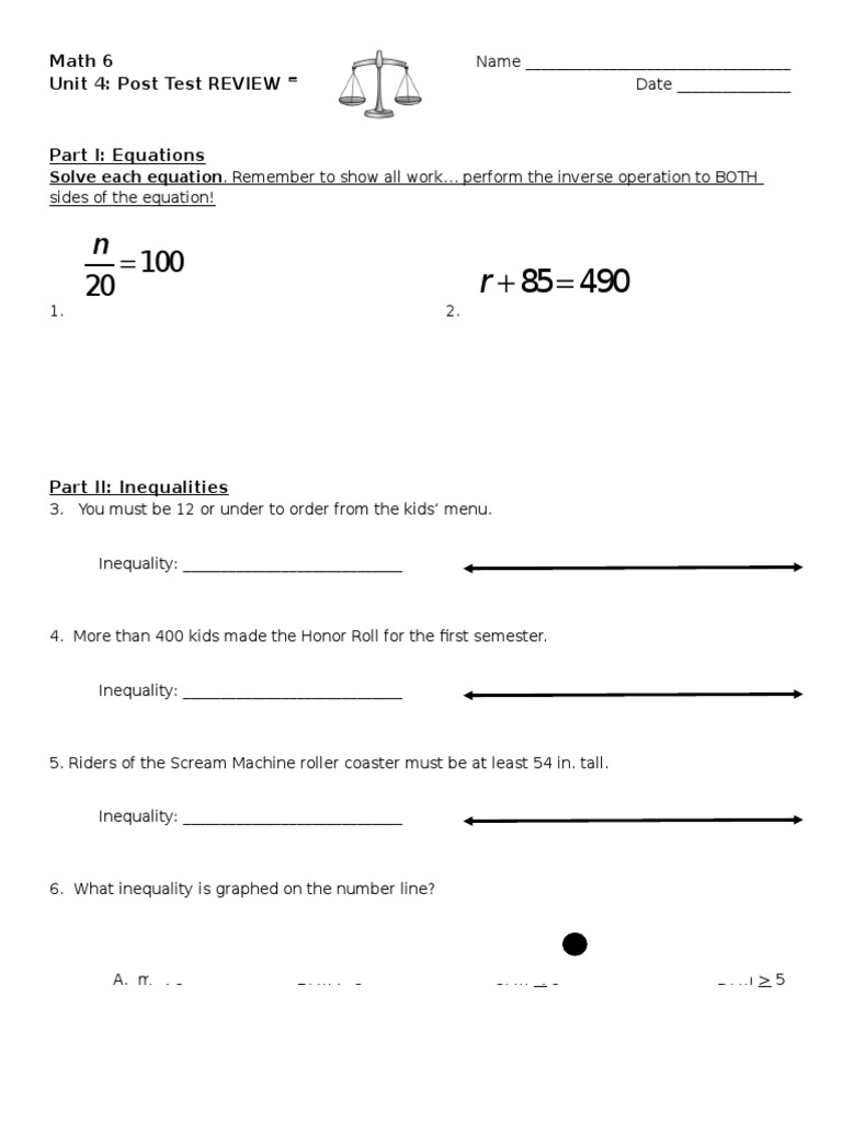 Math 6 Unit 4: Post Test REVIEW : Date | PDF