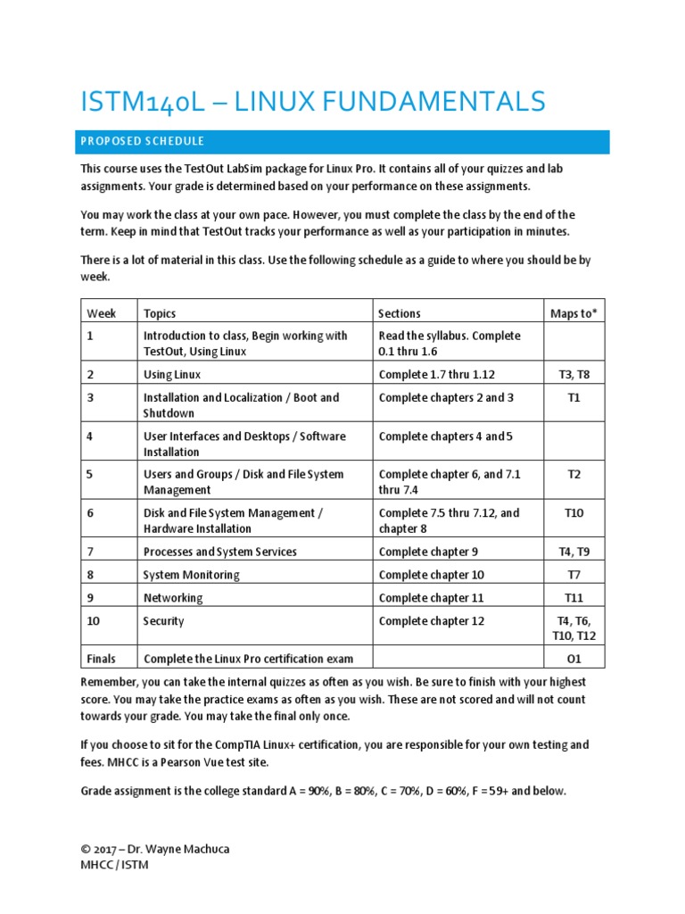 Istm140L - Linux Fundamentals: Proposed Schedule | PDF | Comp Tia | Linux