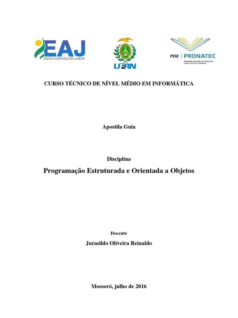 Apostila Programação Estruturada E Orientada A Objetos Pronatec Pdf Classe Programação De