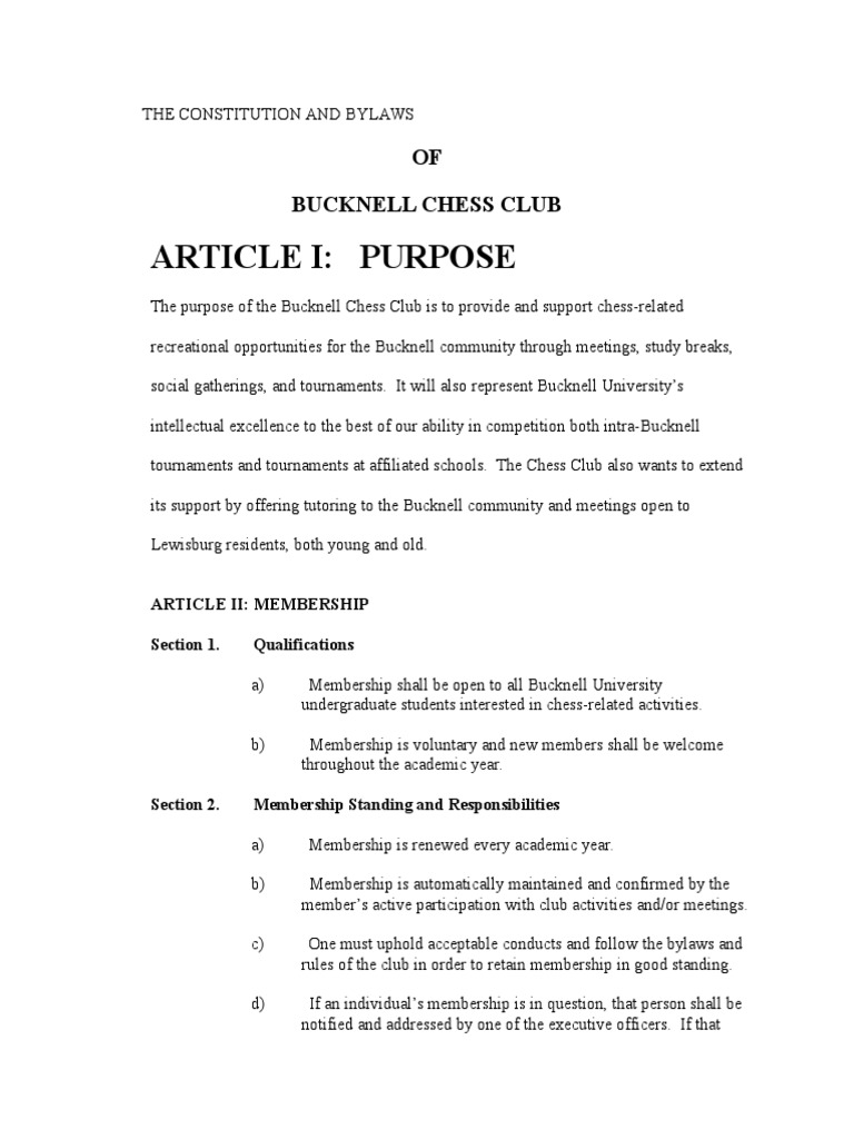 Chess Club Constitution | PDF | Presidents Of The United States ...