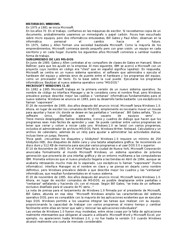 Historia Del Windows Del 1 Al 10 | PDF | Microsoft Windows | Microsoft