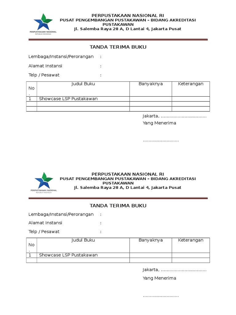 Contoh Tanda Terima Buku | PDF