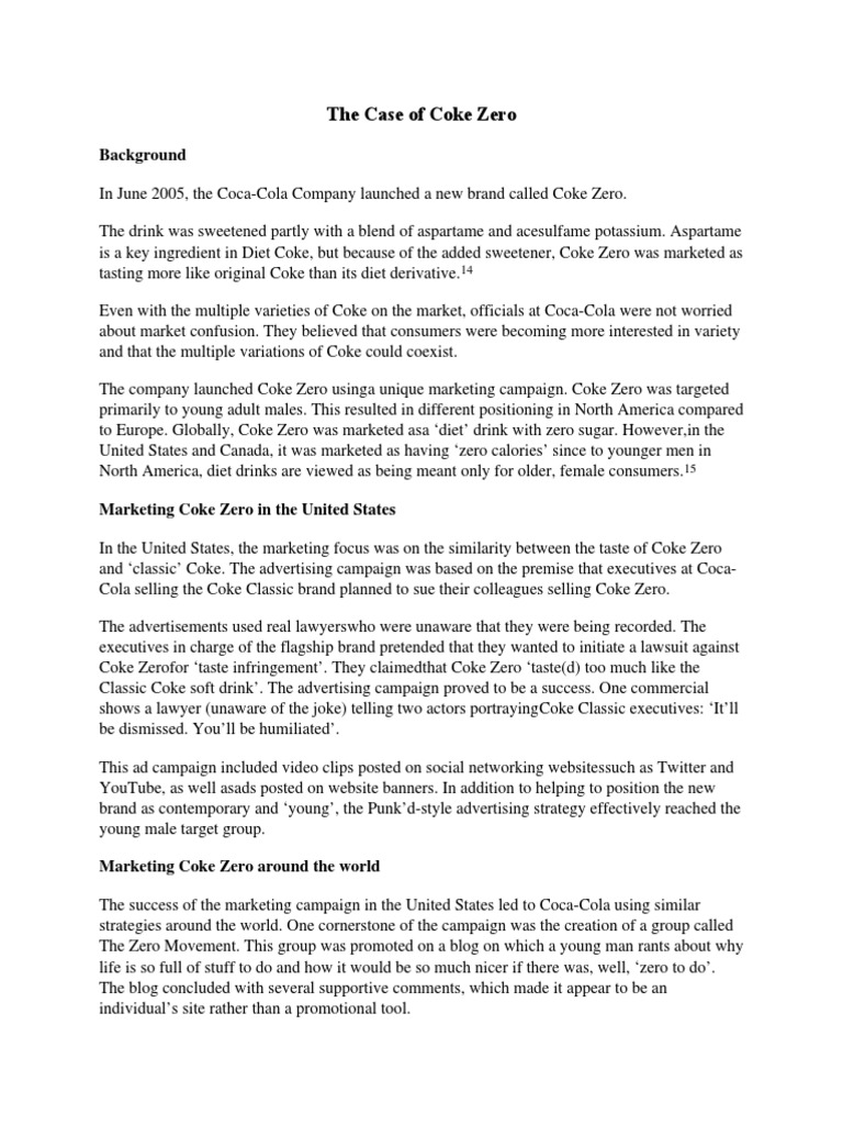 Coca Cola Case Study Coke Zero | PDF | Cola | Coca Cola
