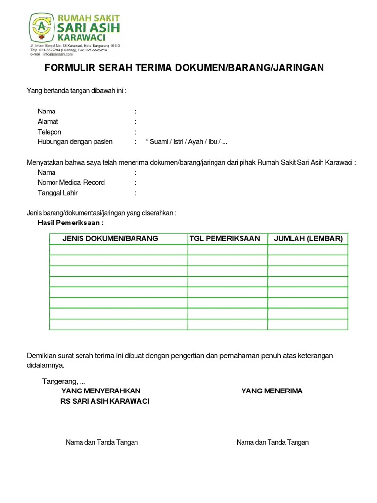 Formulir Serah Terima Dokumen Barang Jaringan | PDF