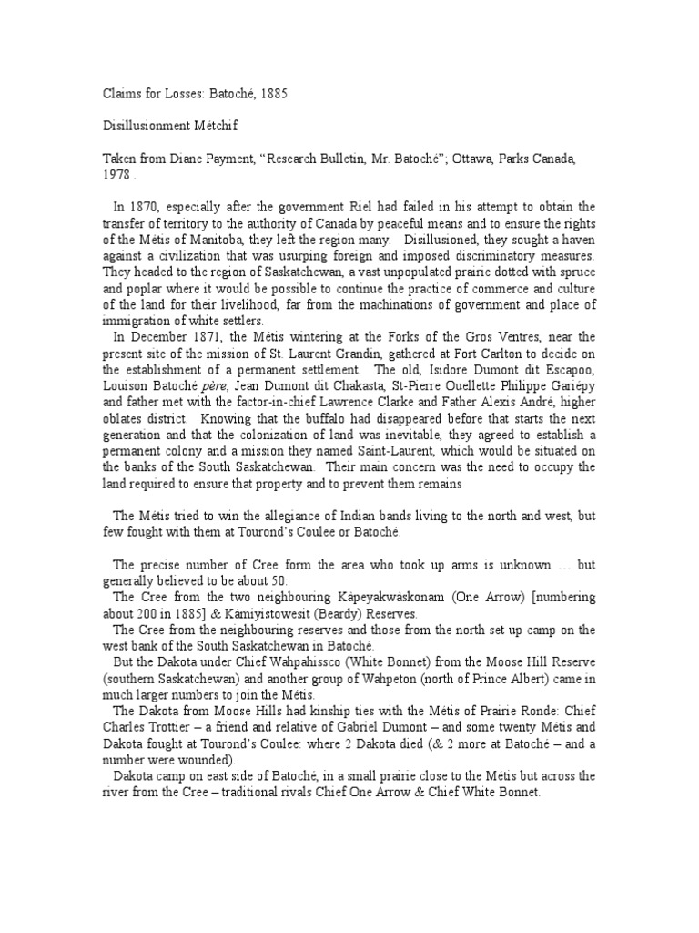 Claims For Losses and Métis Killed During The 1885 Resistance | PDF ...