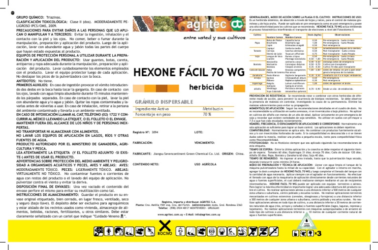 Hexone Facil 70 WG | PDF | Haba de soja | Agua