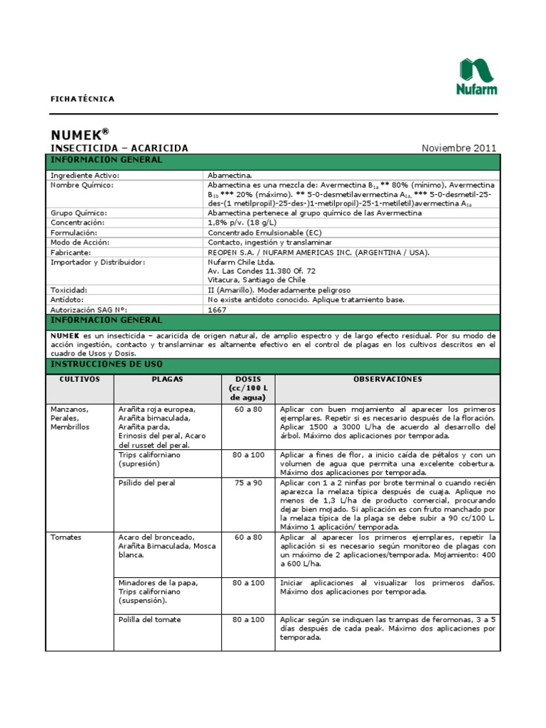 NUMEK - ABAMECTINA | Horticultura y jardinería | Agricultura