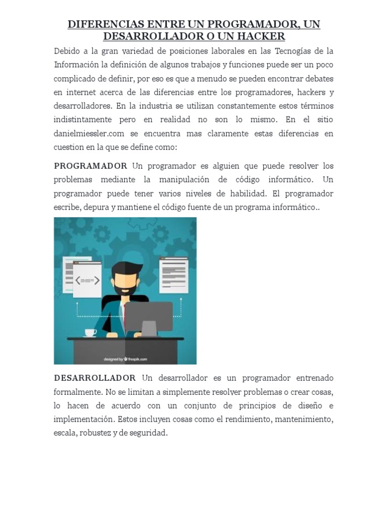 Diferencias Entre Un Programador, Un Desarrollador o Un Hacker | PDF ...