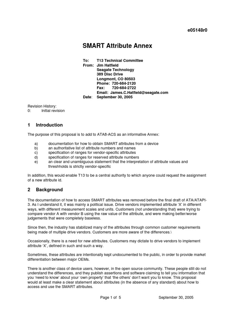 Document Proposing SMART Attribute Annex for ATA Standards | PDF | Hard ...