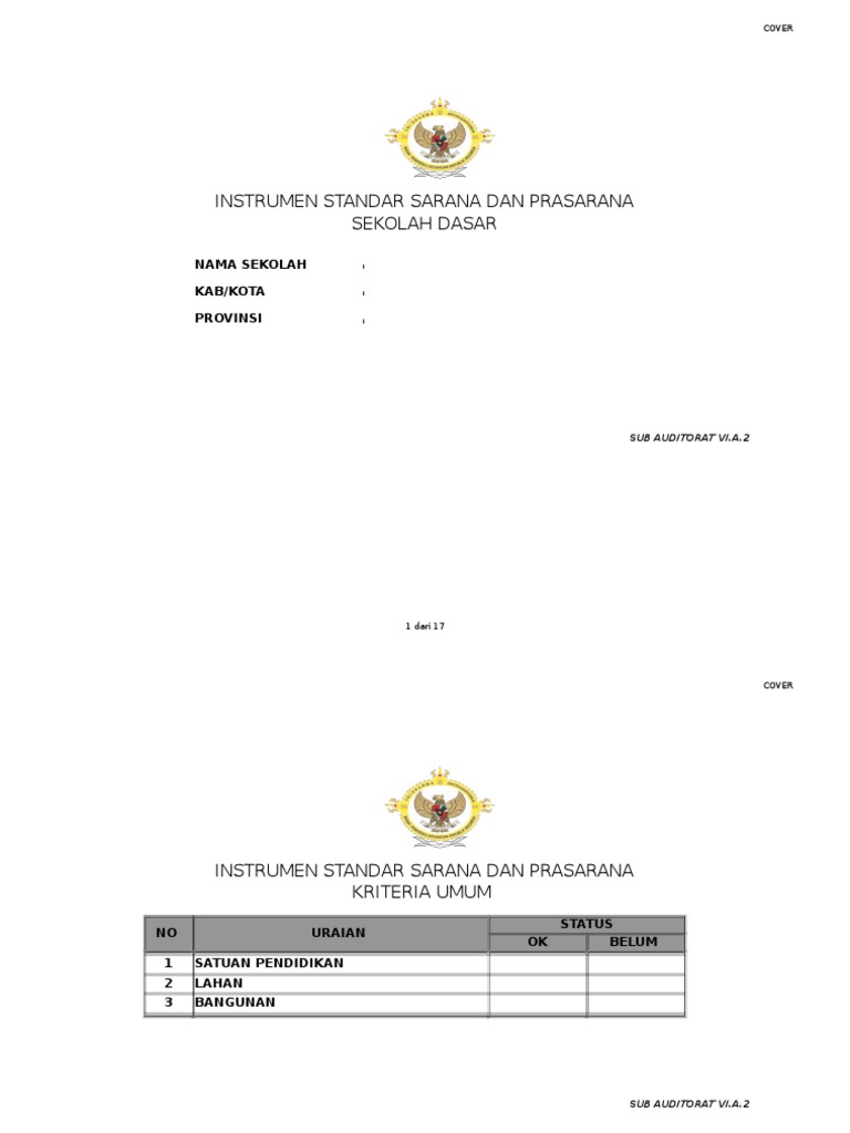 Kuesioner Standar Sarpras SD MI | PDF