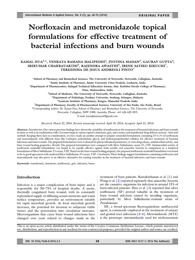Norfloxacin N Metronidazole Topical Formulation PDF | PDF | Topical ...