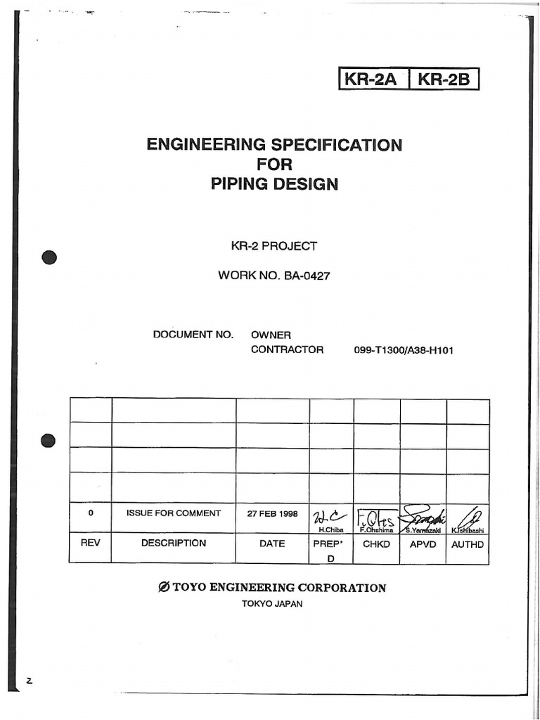 Engineering Specification For Piping Design | PDF