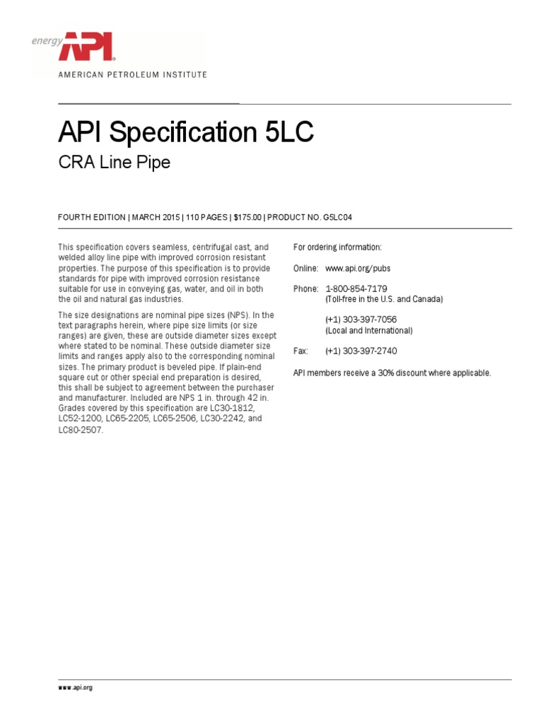 API Specification 5LC: CRA Line Pipe | PDF