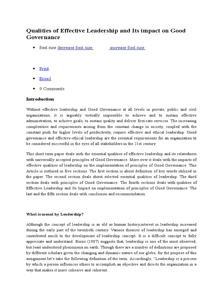 Effective Leadership and Good Governance | PDF | Good Governance ...