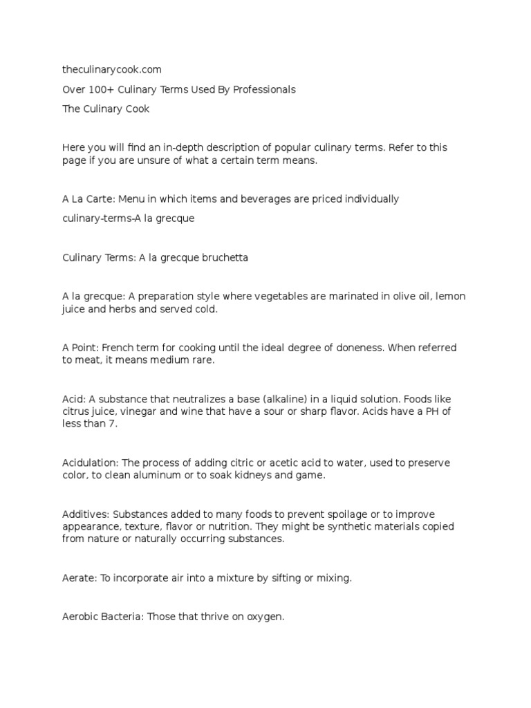 100 Culinary Terms | PDF | Butter | Cooking