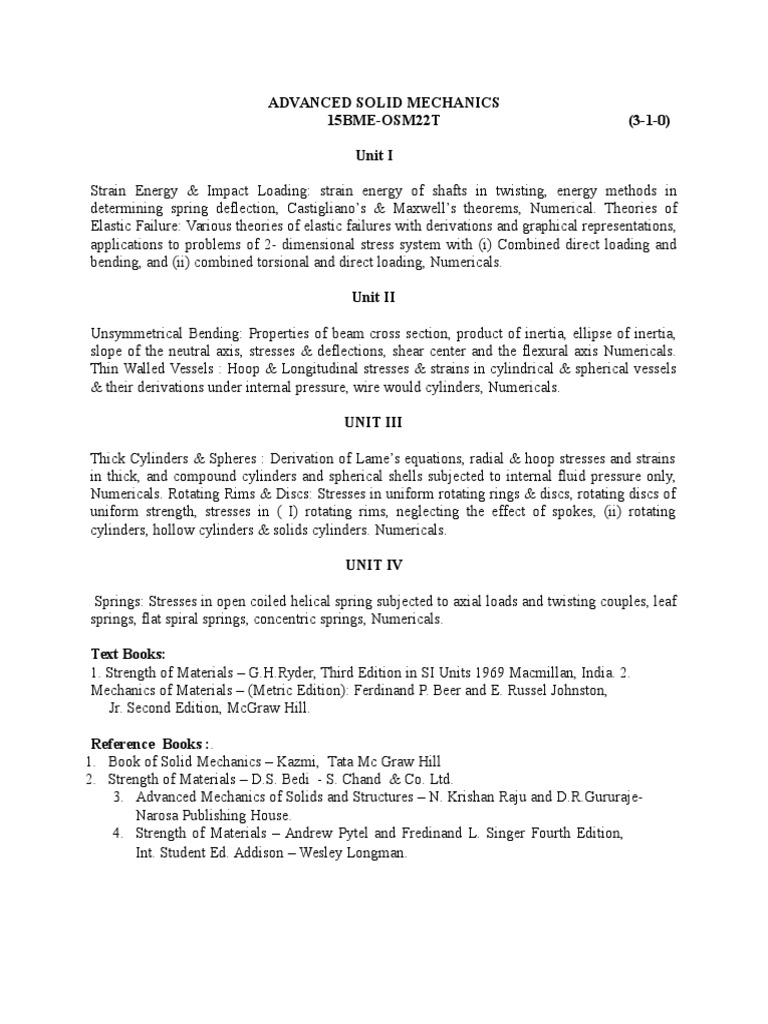 Advanced Solid Mechanics Syllabus | PDF | Teaching Methods & Materials ...