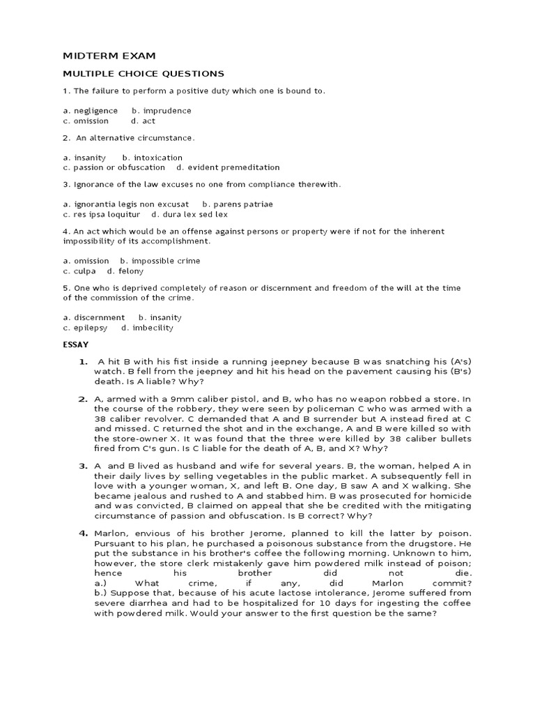 Midterm Exam: Multiple Choice Questions | PDF
