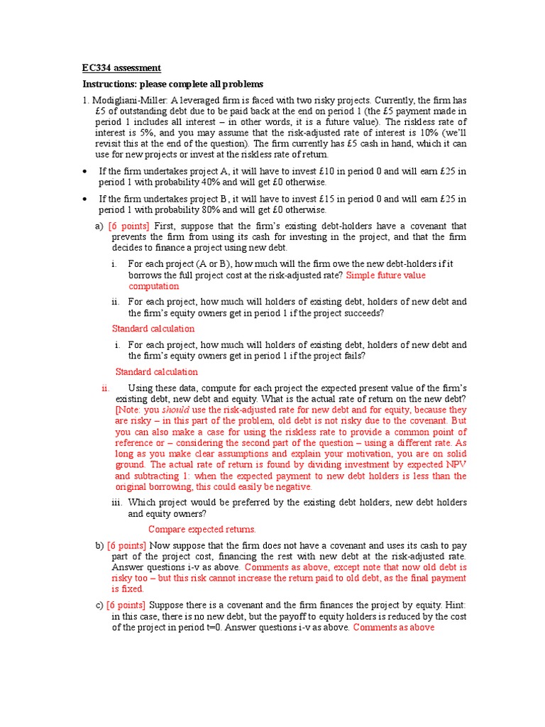 EC334 Assessment Instructions: Please Complete All Problems | PDF | Debt | Interest