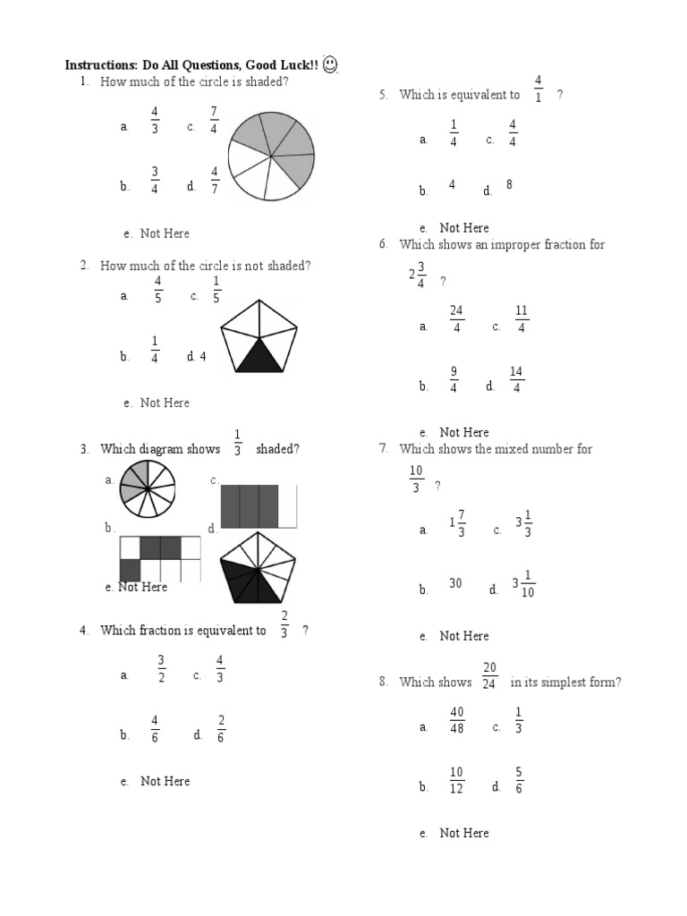 Diagnostic Test For Fractions | PDF | Numbers | Teaching Mathematics
